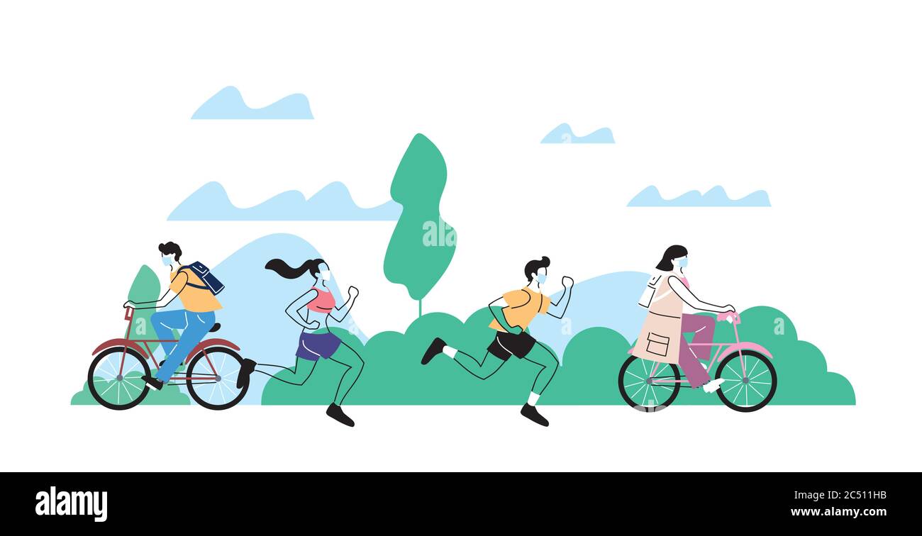 young people doing physical activity outdoors at the park, healthy ...