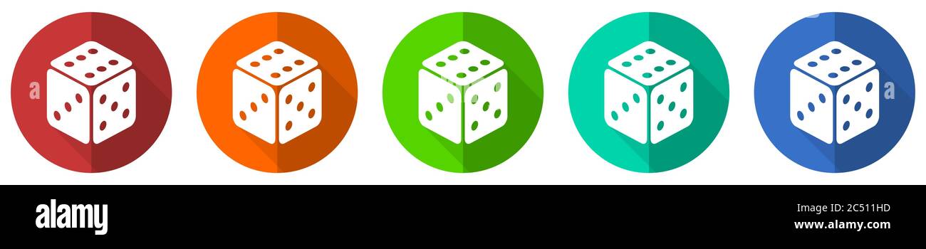 Game icon set, red, blue, green and orange flat design web buttons ...