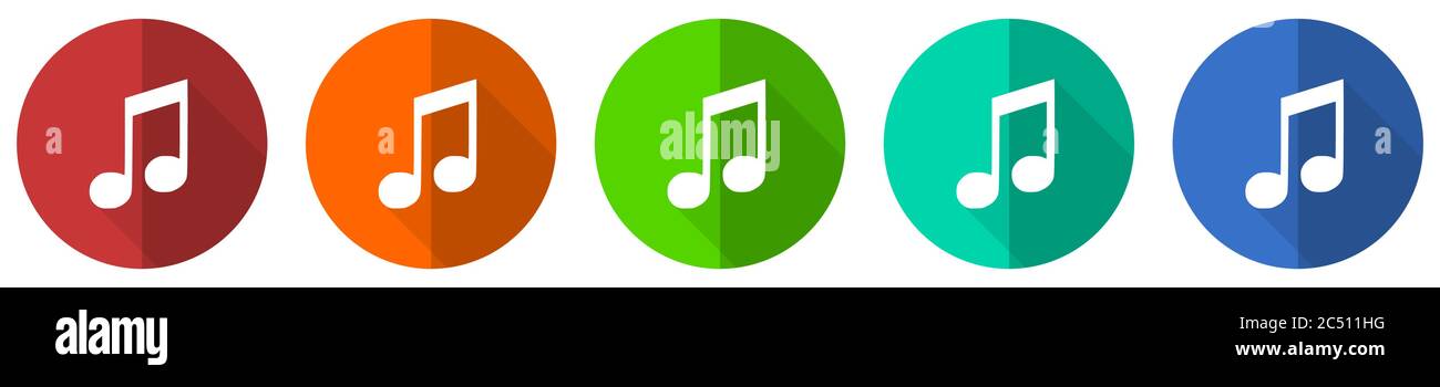 Music icon set, red, blue, green and orange flat design web buttons ...