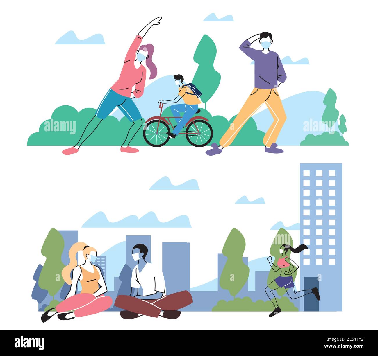 poster people doing physical activity outdoors at the park vector ...