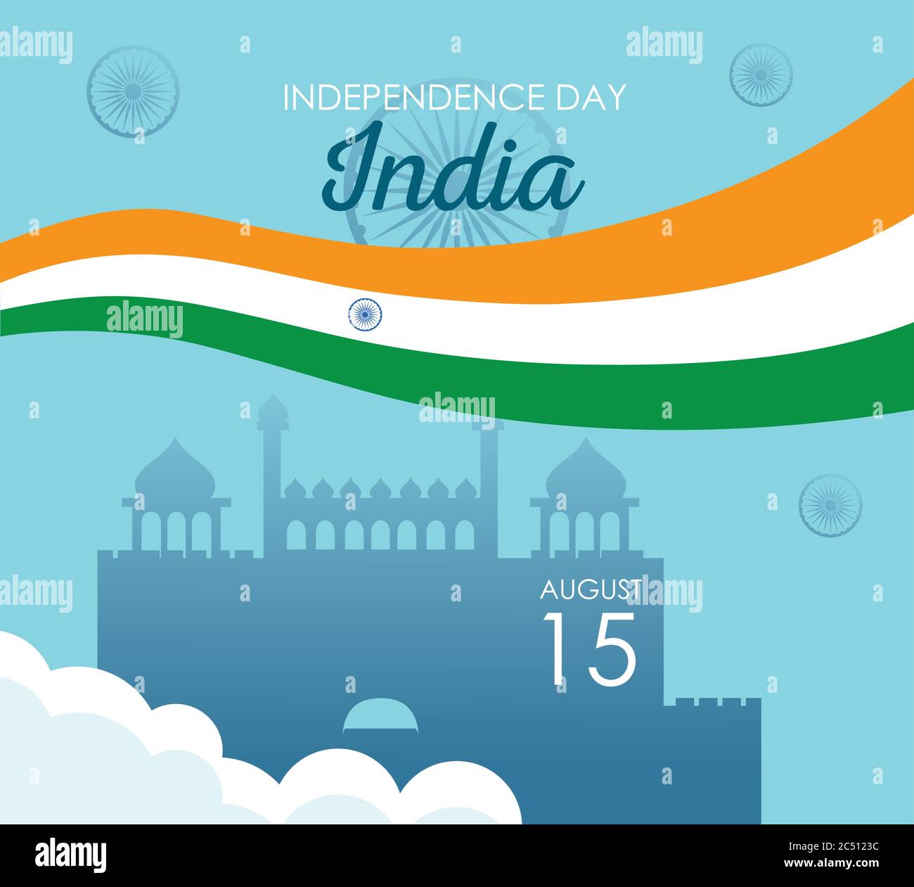 red forte with flag design, india independence day and august 15th ...