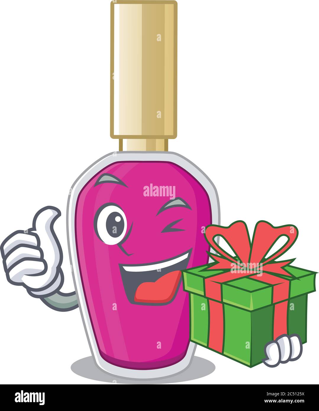 Pink nail polish cartoon character concept with a big gift box Stock ...