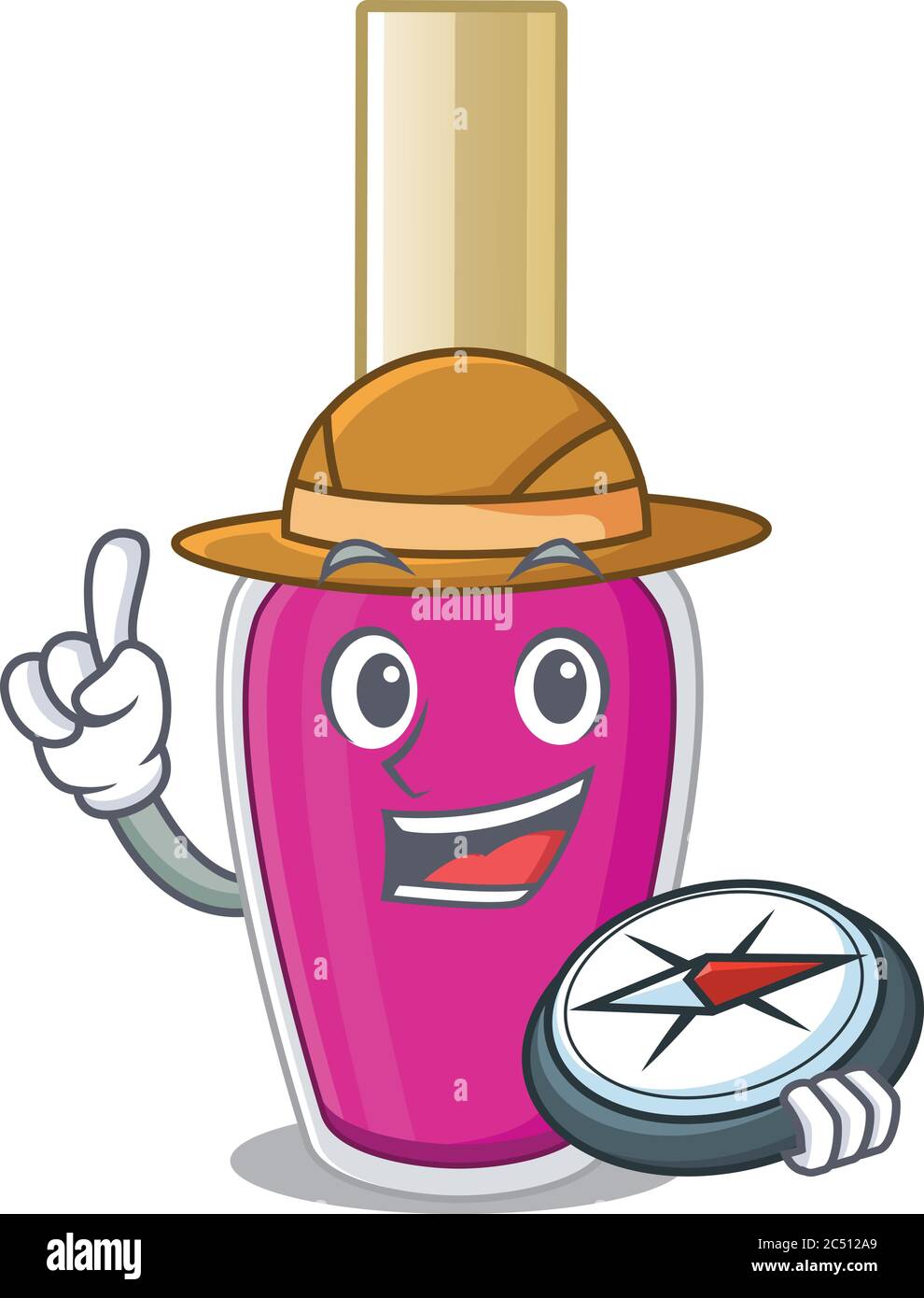 Pink nail polish mascot design style of explorer using a compass during ...
