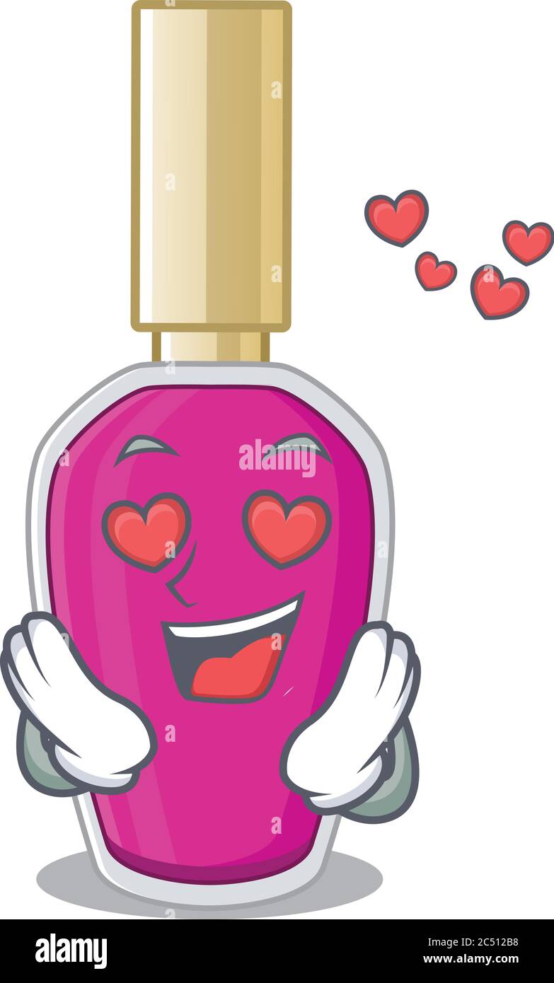 A passionate pink nail polish cartoon mascot concept has a falling in ...