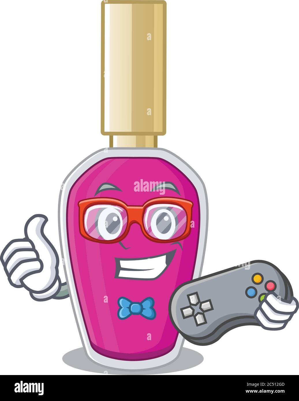 Cartoon Mascot design of pink nail polish gamer using controller Stock ...