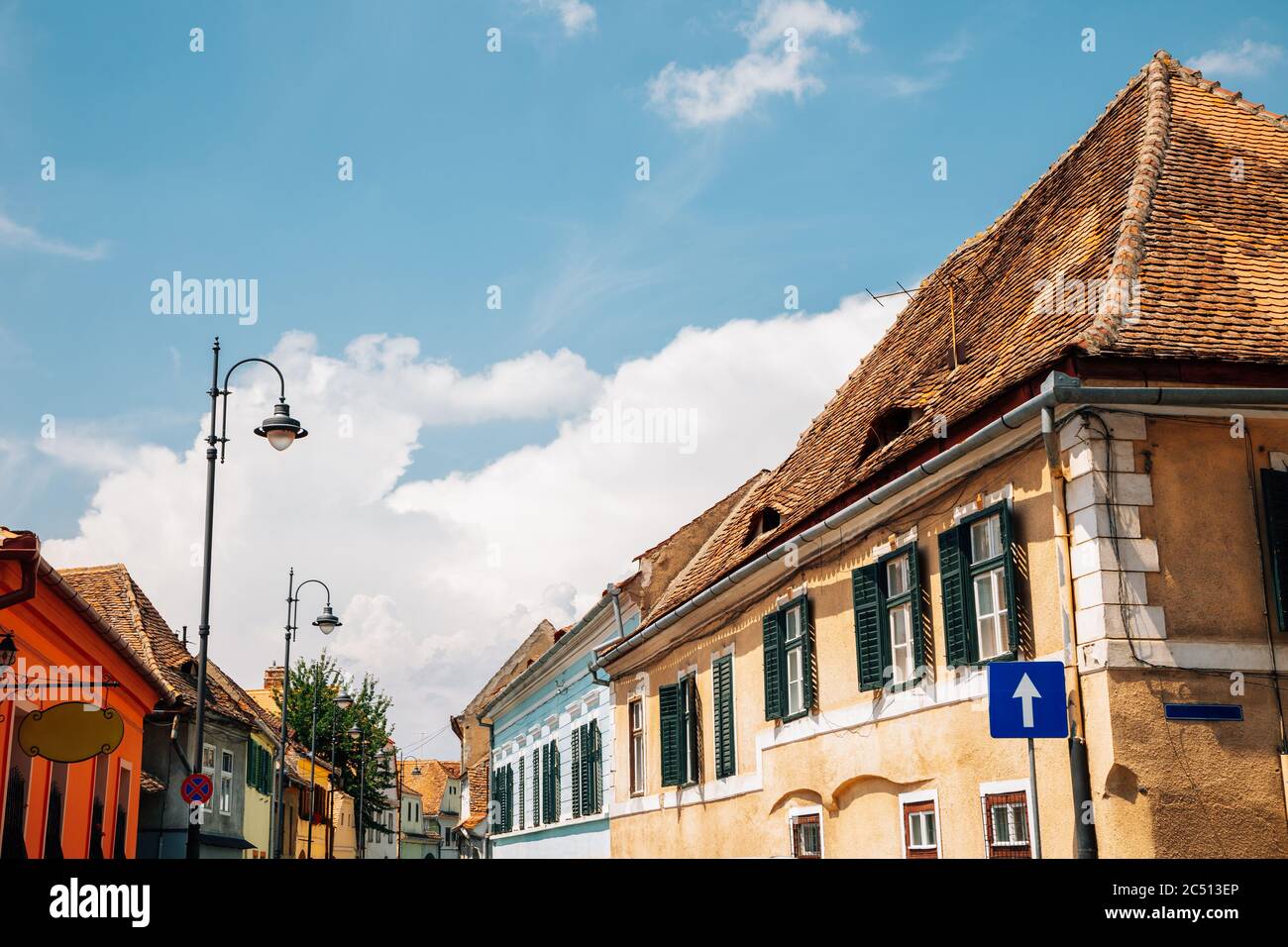 Medieval old town street in Sibiu, Romania Stock Photo - Alamy