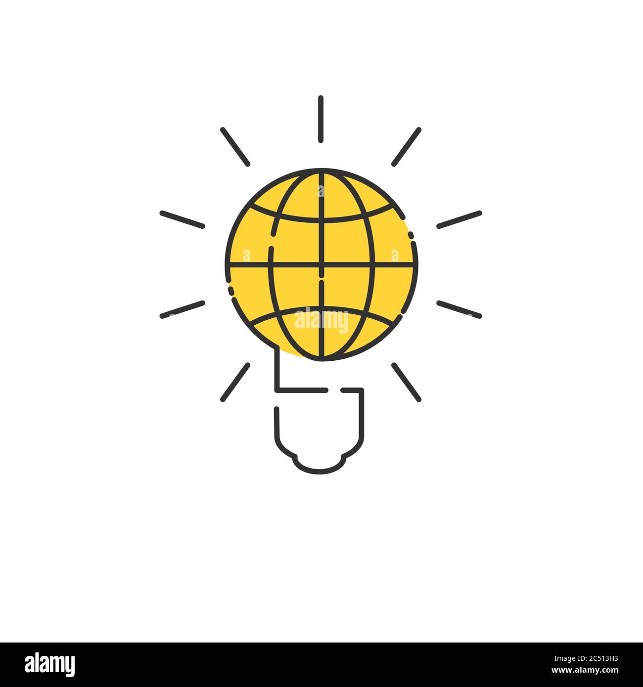 Illustration of an electric light bulb with a world globe linear design ...