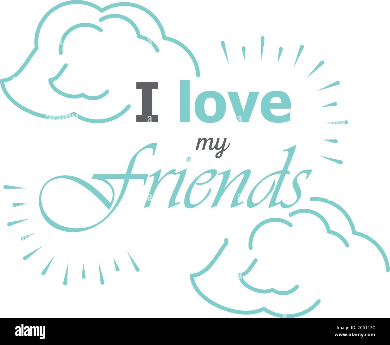i love my friends with clouds detailed style icon design of friendship ...