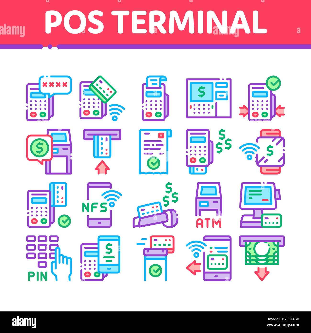 Pos Terminal Device Collection Icons Set Vector Stock Vector Image ...