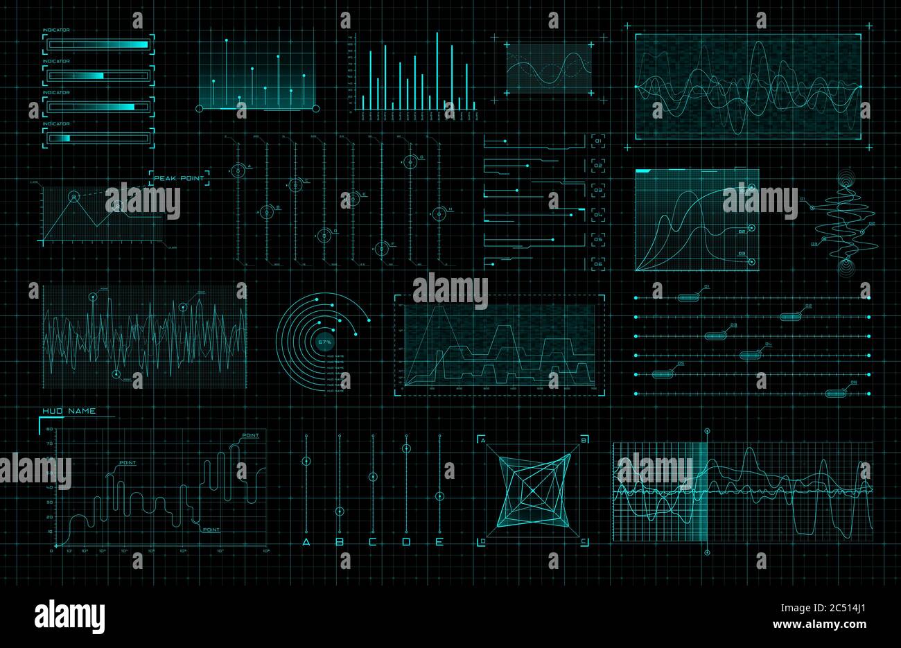 Set of HUD infographic elements. Sci-fi charts and diagrams for futuristic user interface and ...