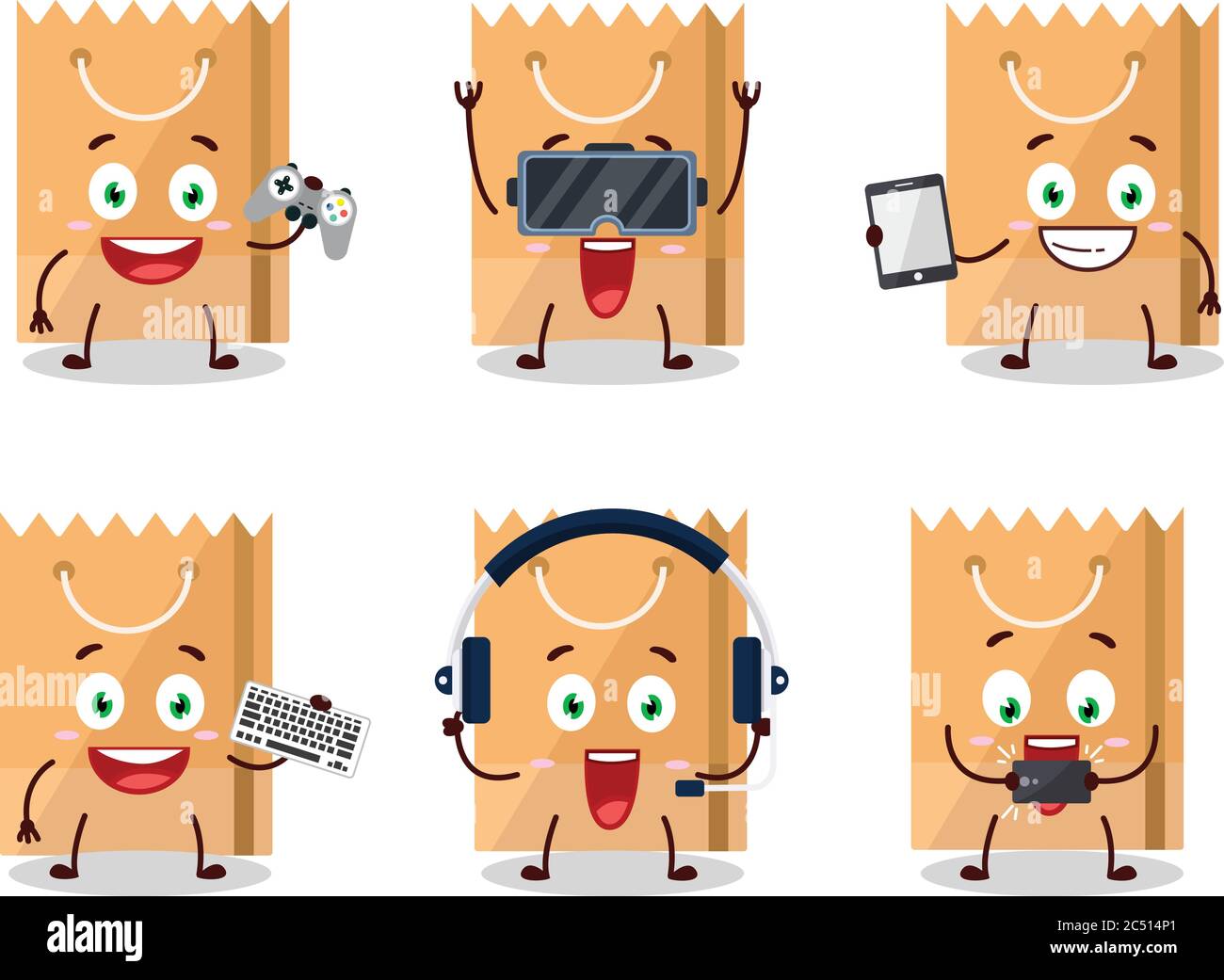 Grocery bag cartoon character are playing games with various cute ...