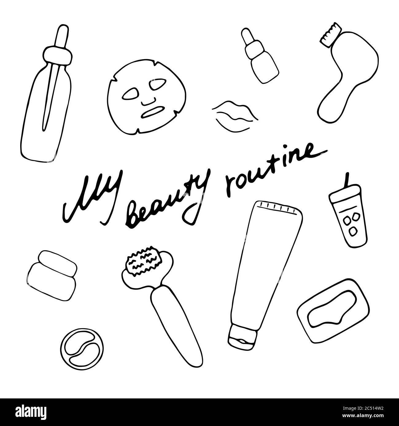 My beauty routine. Cosmetic products and accessories. Beauty icons for ...