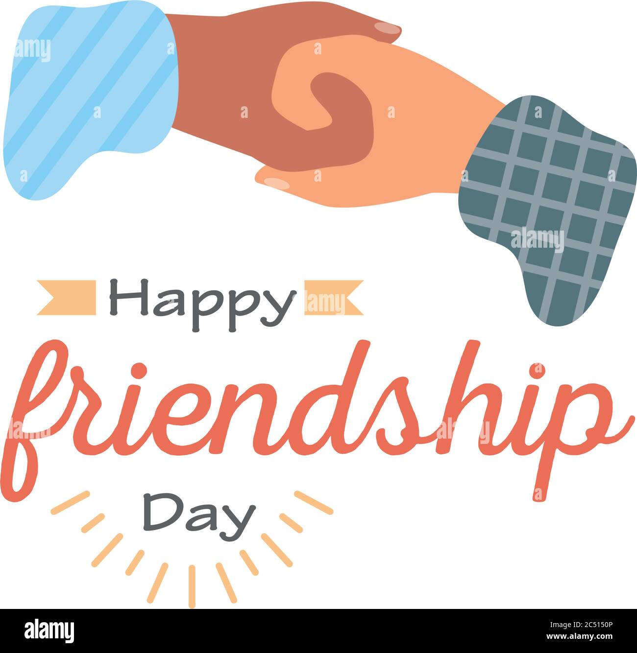 Happy friendship day with handshake detailed style icon design of ...