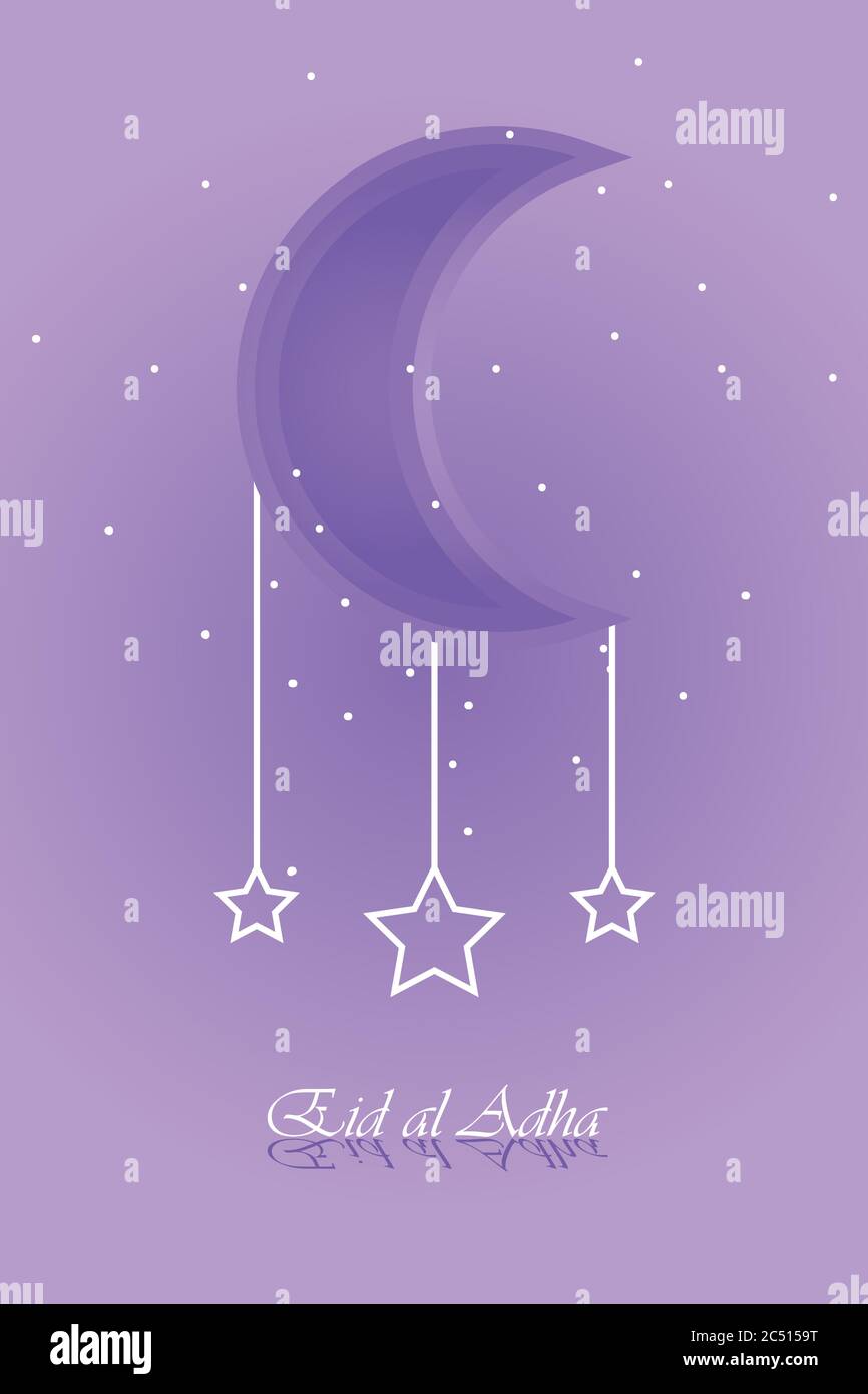 moon with stars detailed style icon design, Eid al adha islamic ...