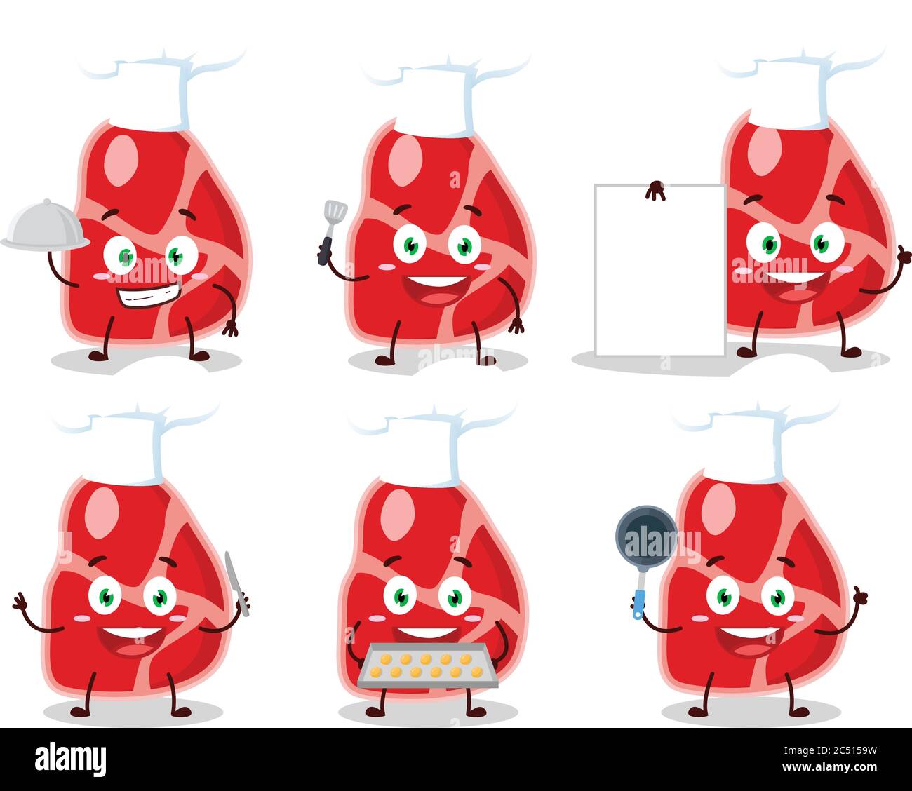 Cartoon character of meat with various chef emoticons Stock Vector ...