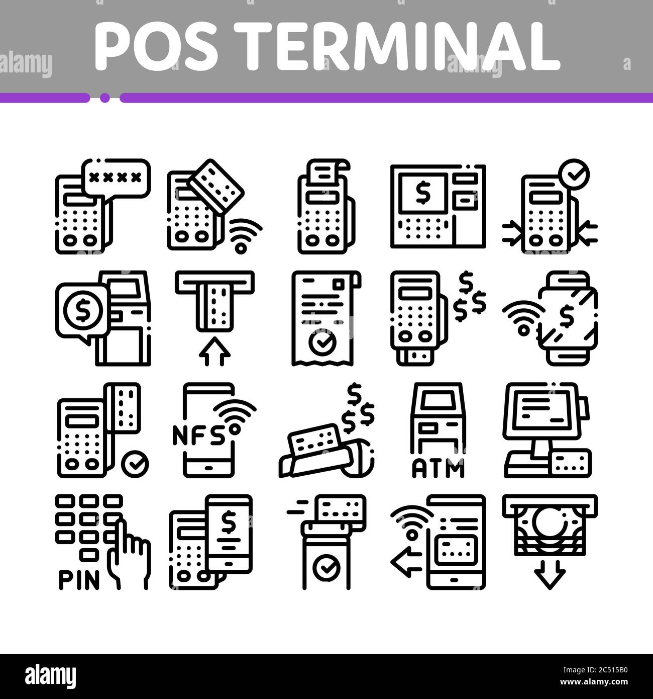 Pos Terminal Device Collection Icons Set Vector Stock Vector Image ...