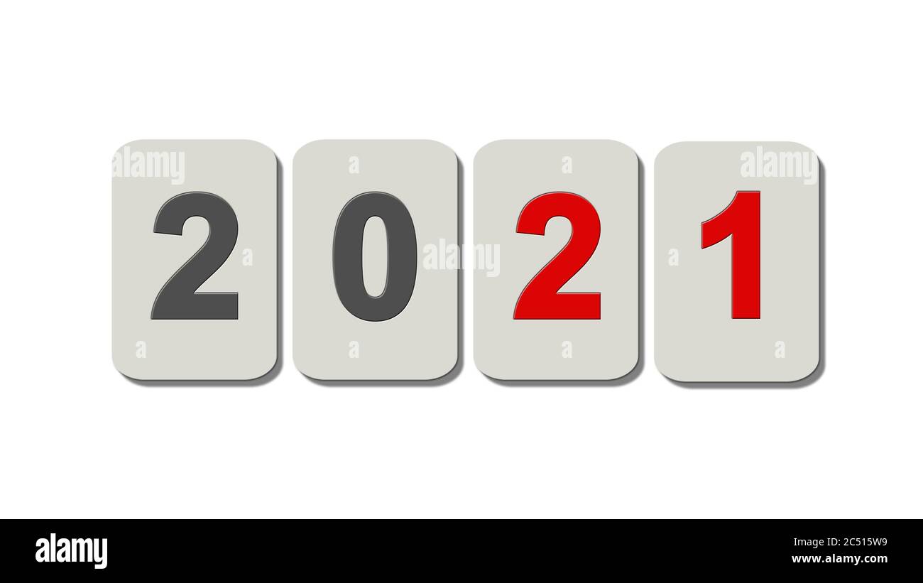 New Year 2021 - Year change - single Numbers on plates - isolated on a ...