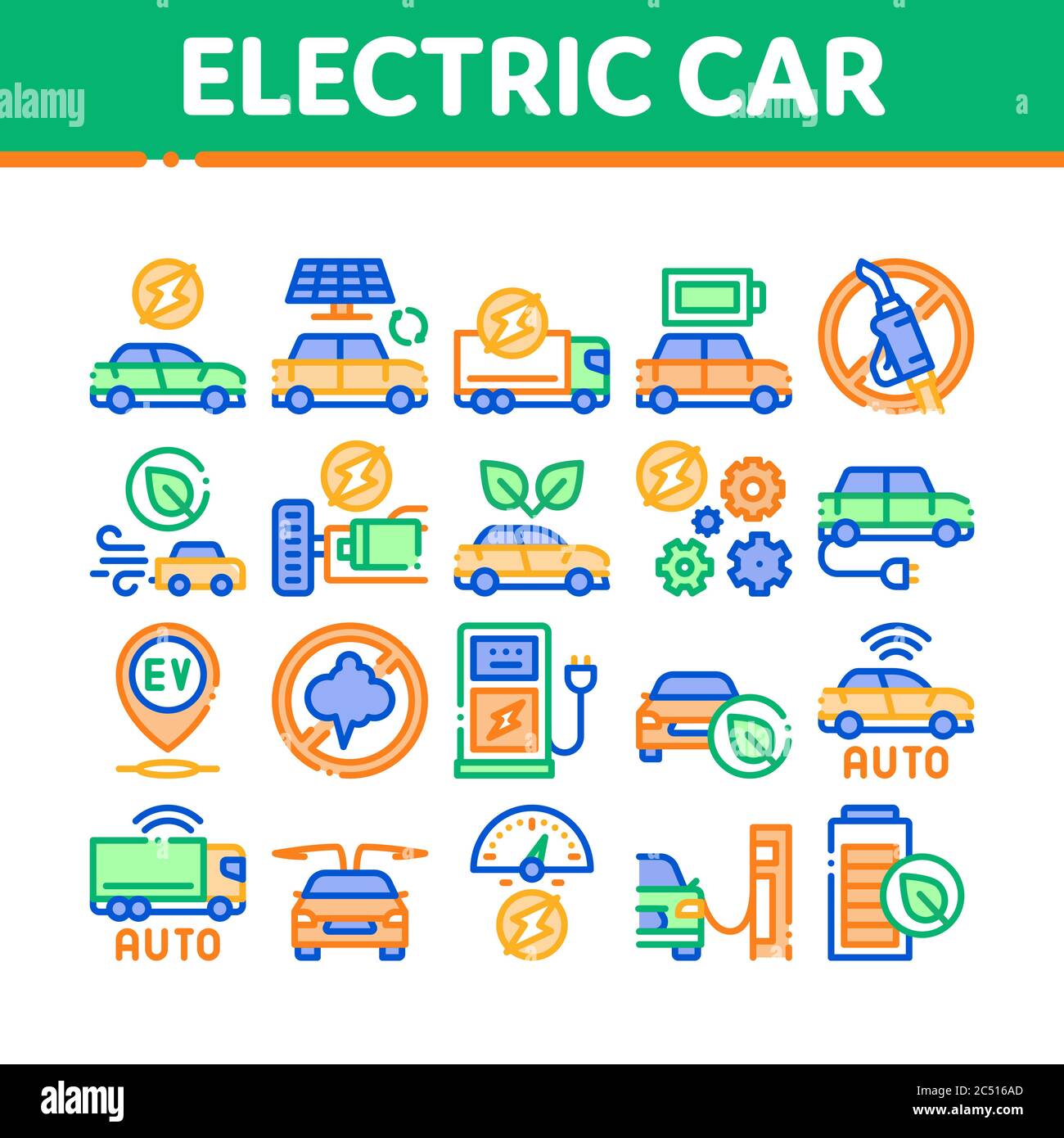 Electric Car Transport Collection Icons Set Vector Stock Vector Image ...