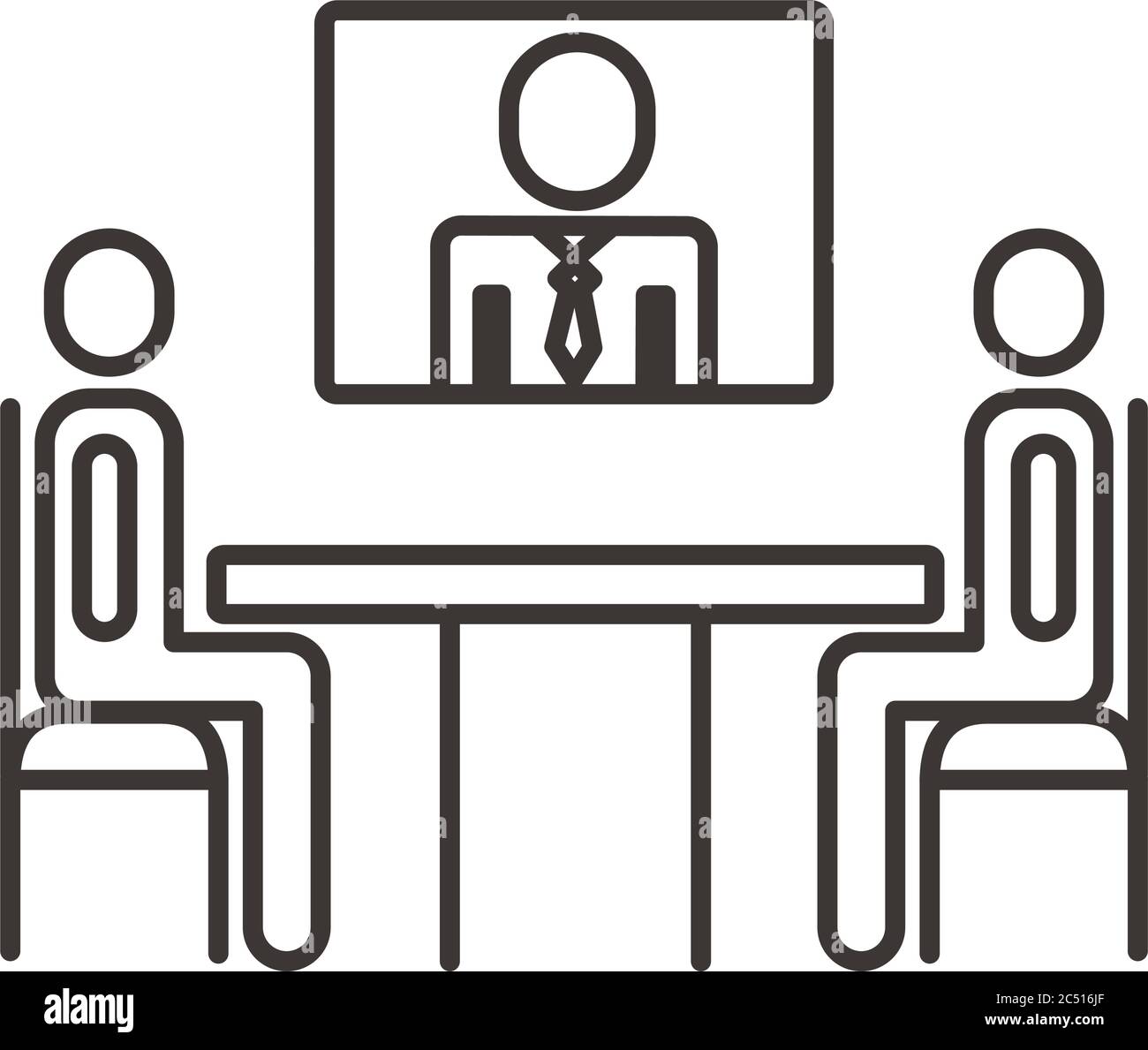 businessmen teamwork figures in table with teleconference line style ...