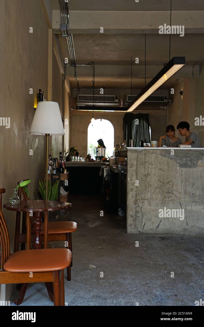 Interior bar design and decoration of local coffee cafe and cocktail ...