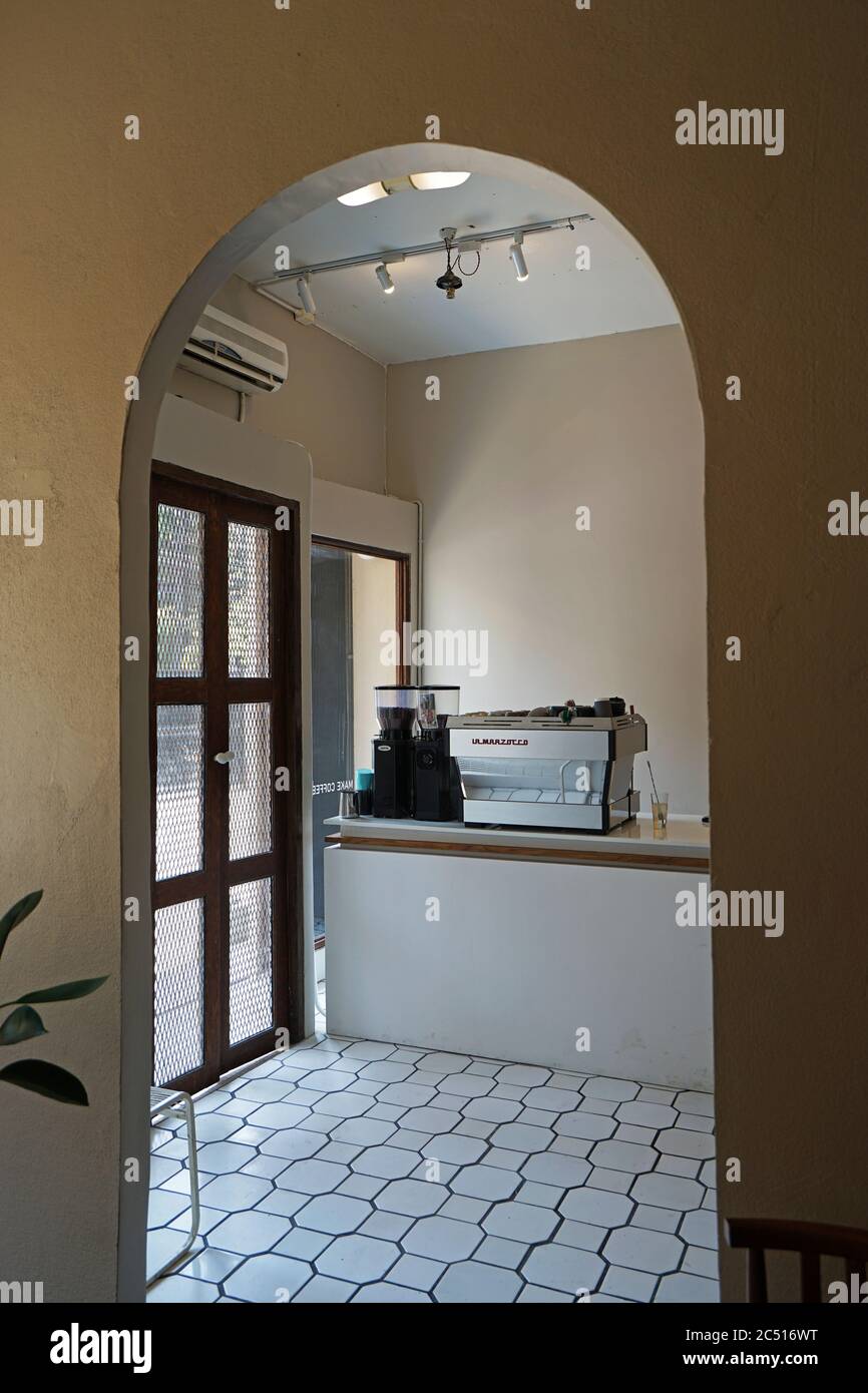 Interior arch design and bar decoration of local coffee cafe and ...