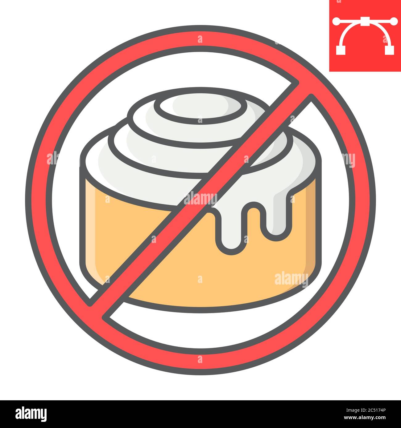 No sweet color line icon, food and keto diet, cinnamon bun sign vector ...