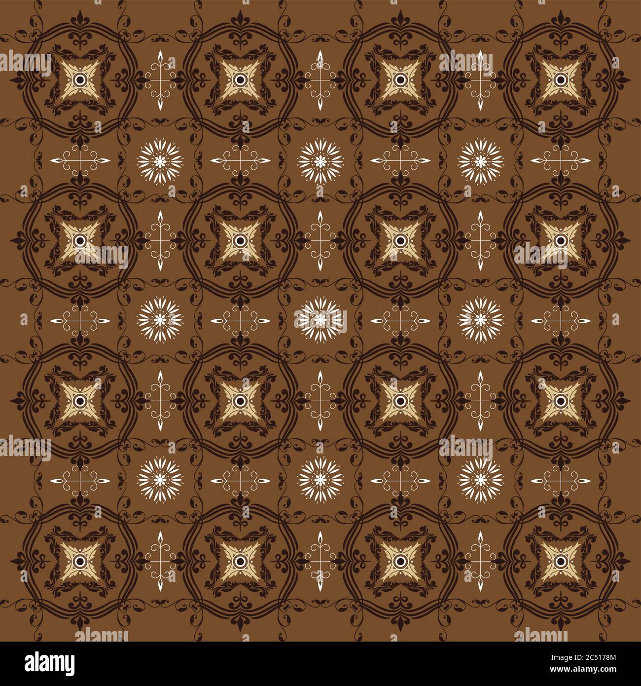 Beautiful floral motif on Javanese batik design with simple dark brown ...