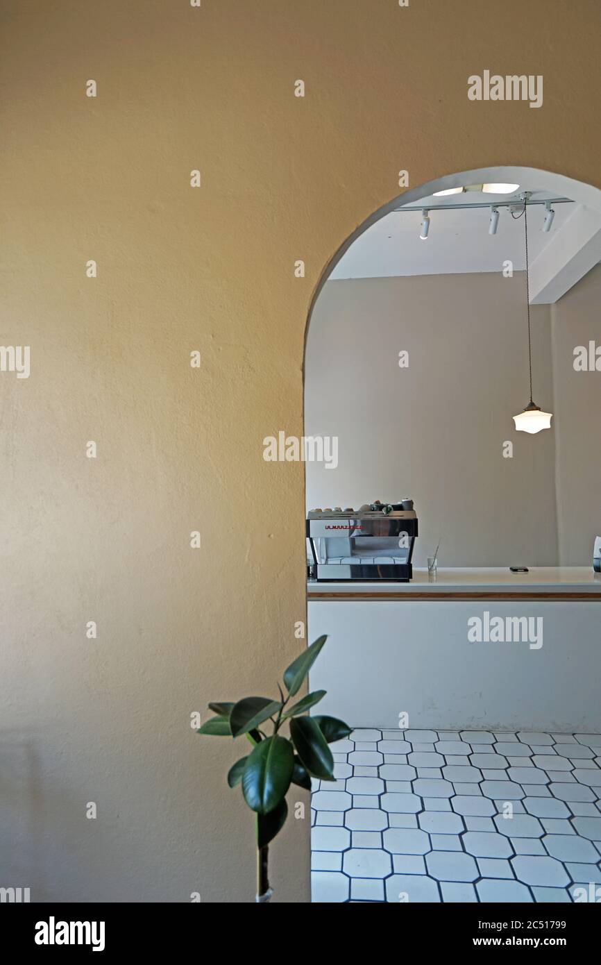 Interior arch design and bar decoration of local coffee cafe and ...
