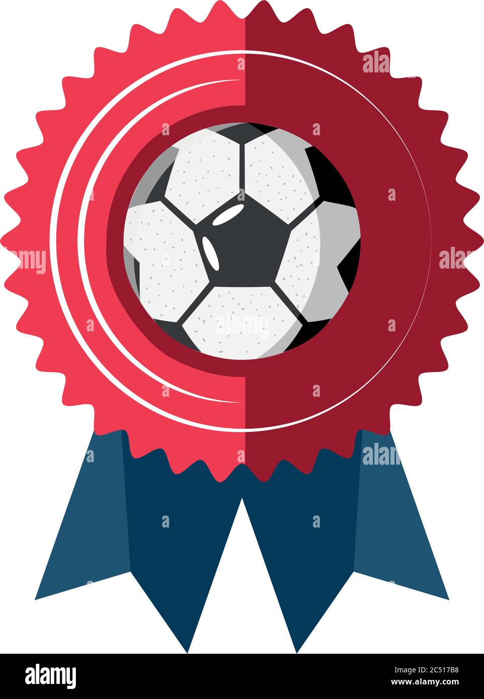 Ball on seal stamp with ribbon detailed style icon design, Soccer ...