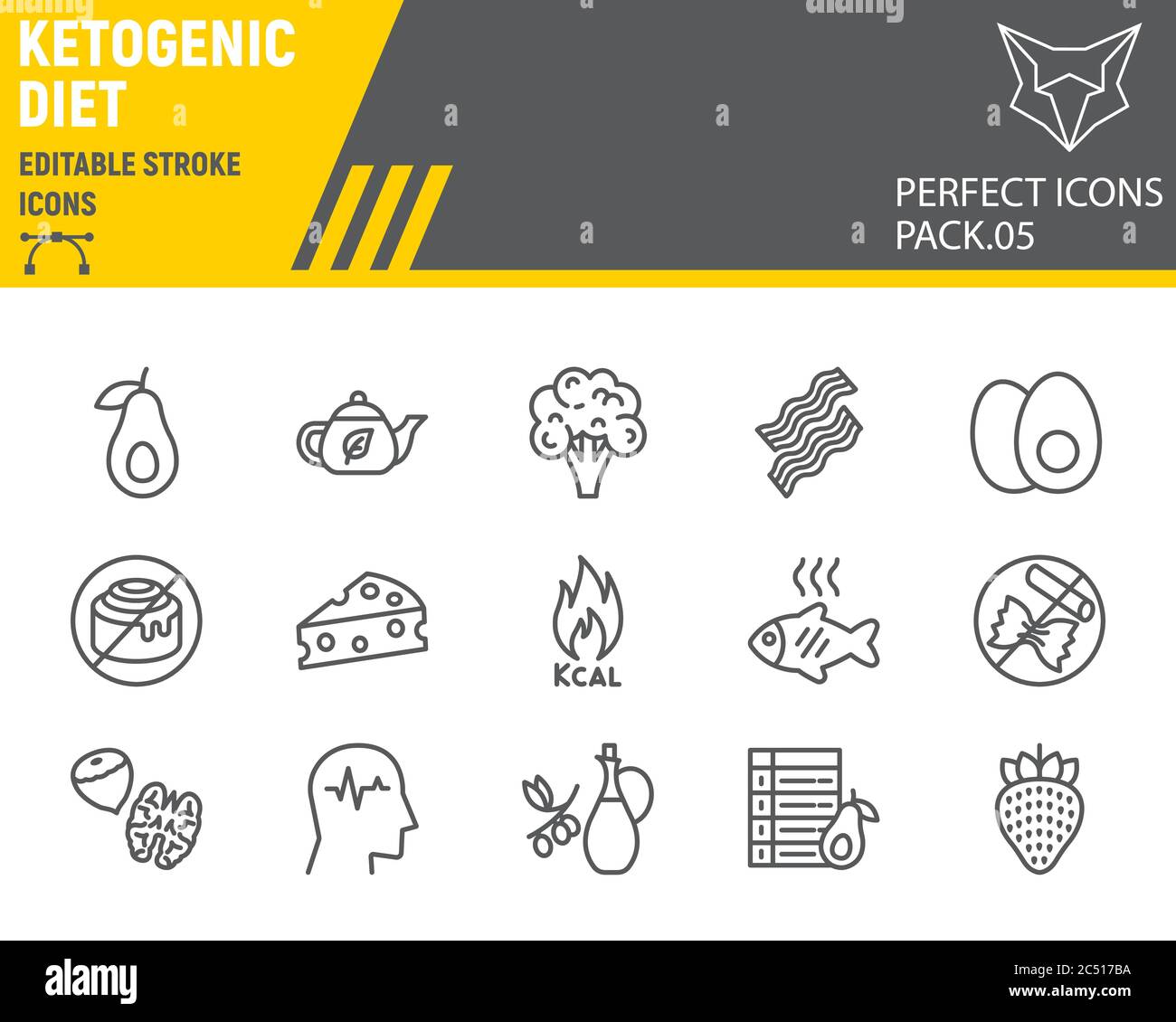 Keto diet line icon set, ketogenic symbols collection, vector sketches ...