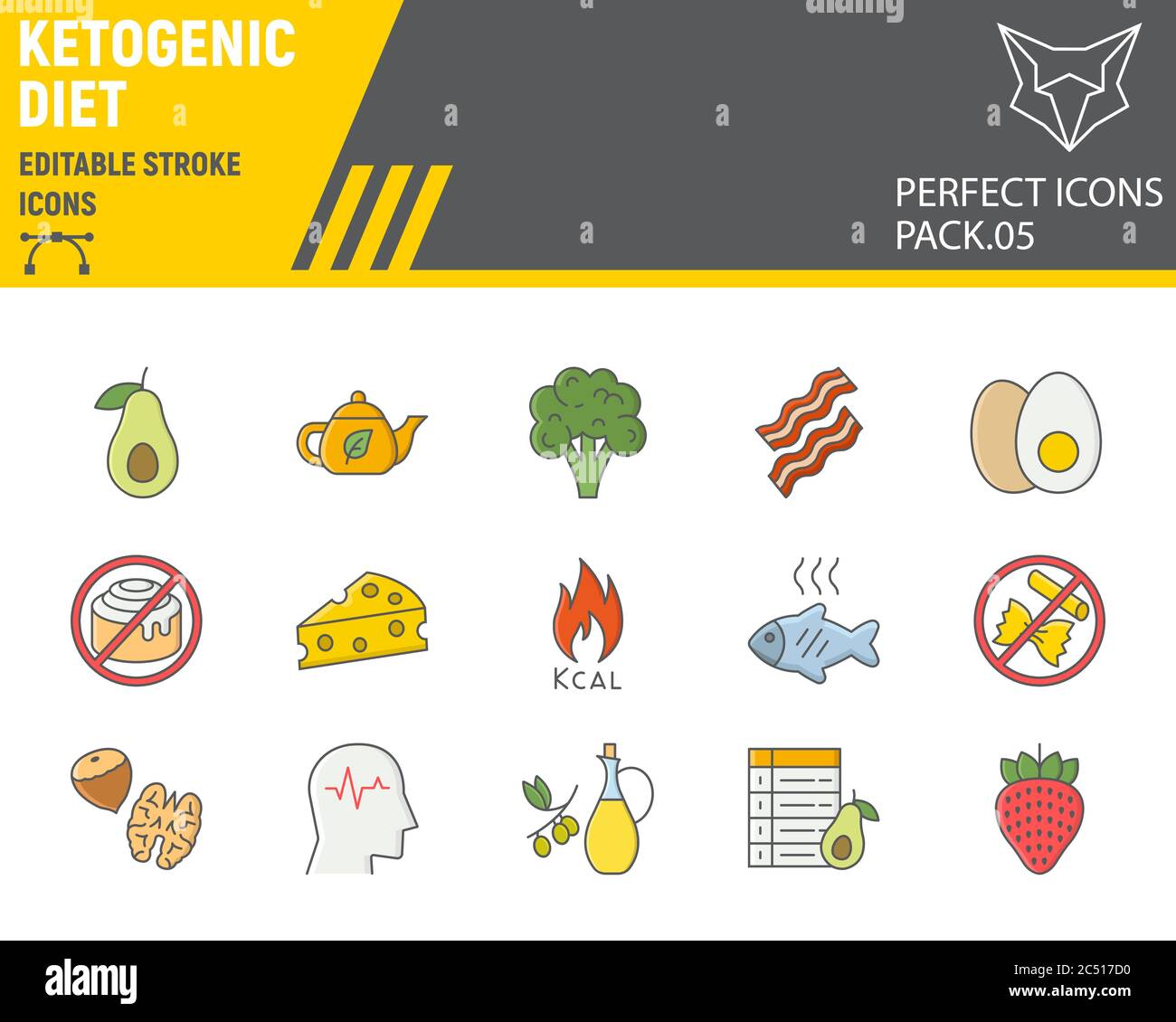 Keto diet color line icon set, ketogenic symbols collection, vector ...