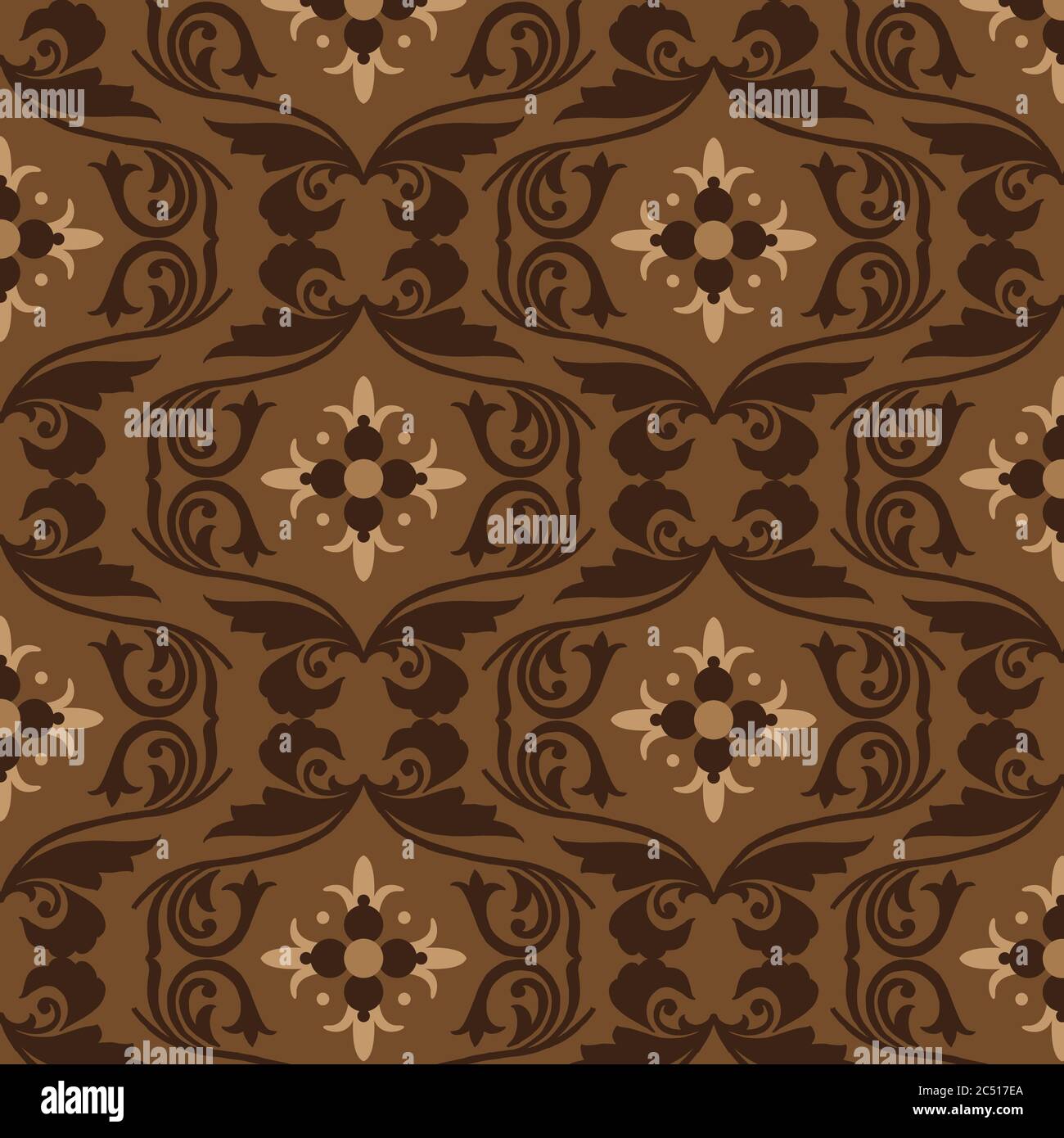 Unique flower pattern on Central Java batik with simple dark brown ...