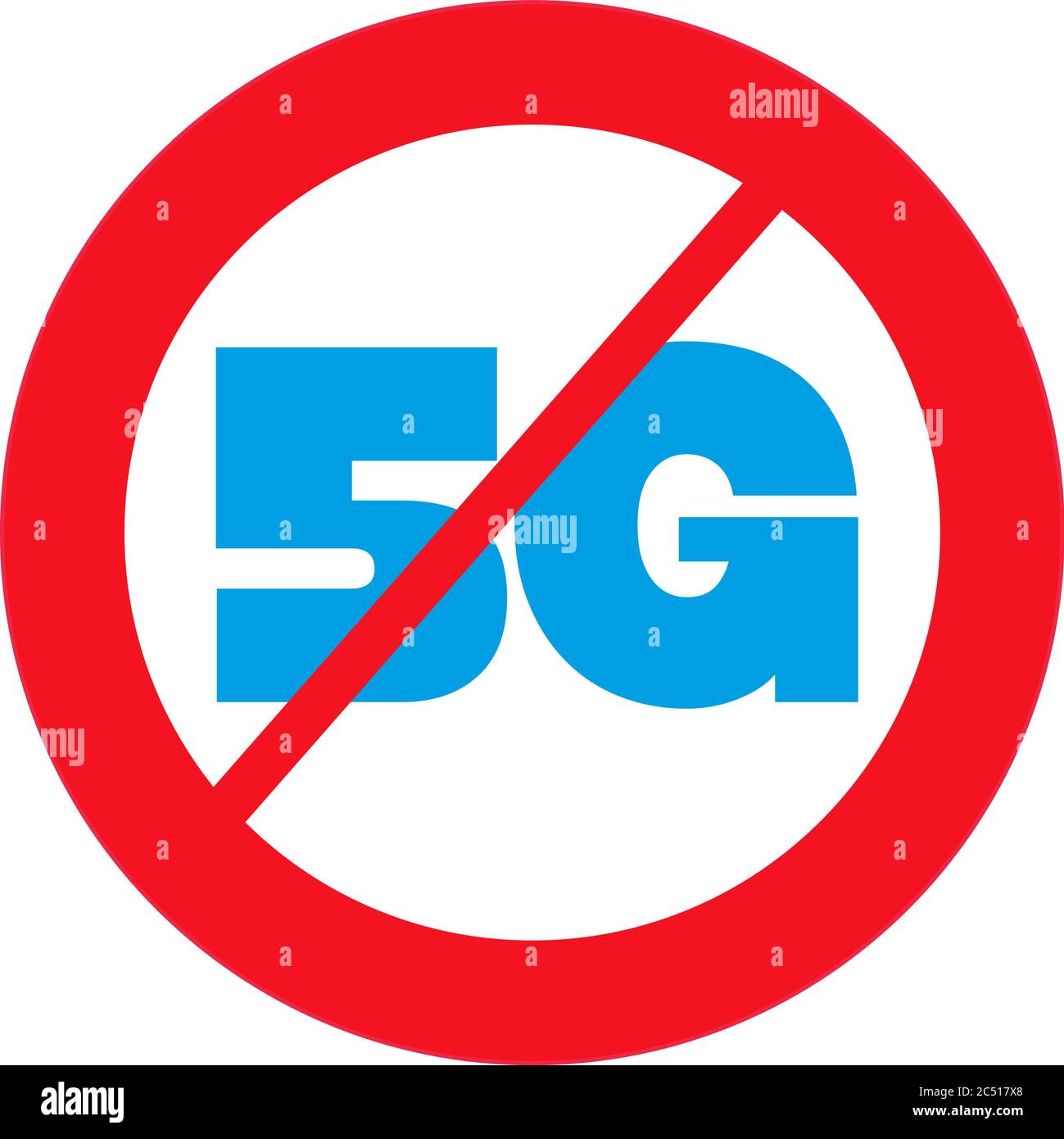 Sign of the prohibition of data technology 5G. Risk of use 5G. Vector ...