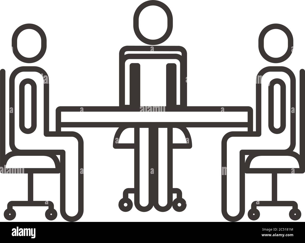 businessmen teamwork figures in table line style icon vector ...