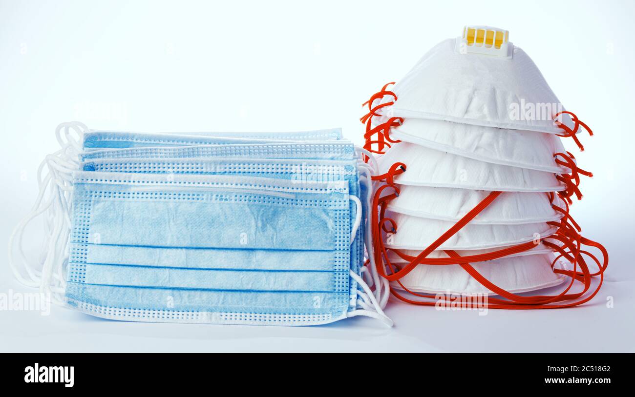 Face mask protection and medical surgical masks on white background ...