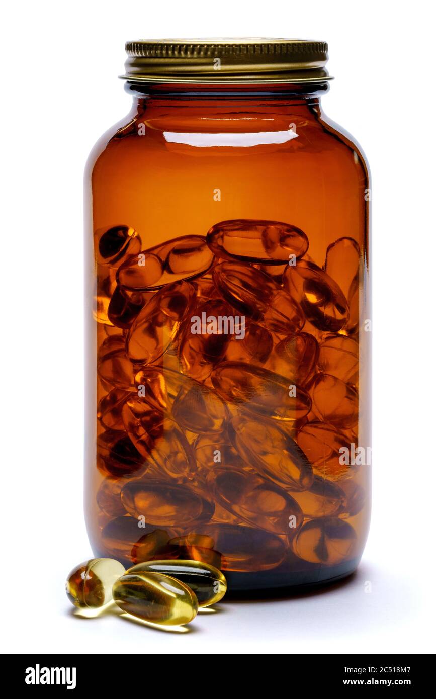 medicine vial can jar with capsules isolated on white background Stock ...