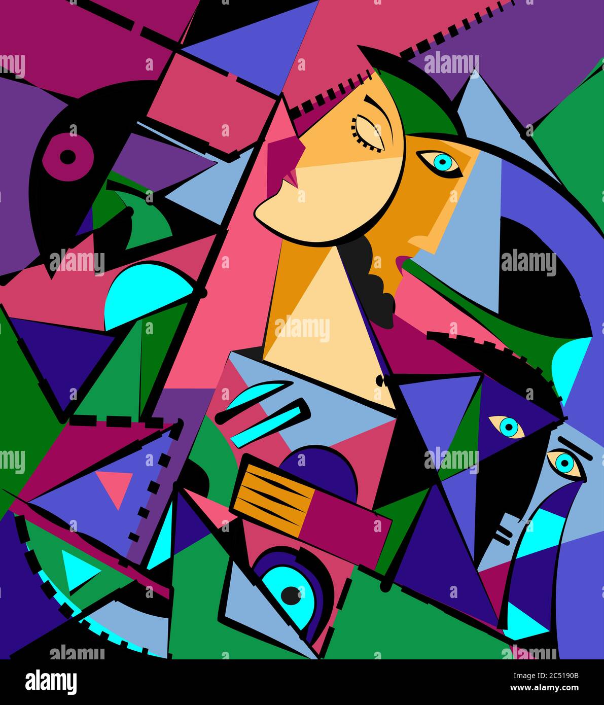 Colorful background, cubism art style,abstract portrait,play the ...