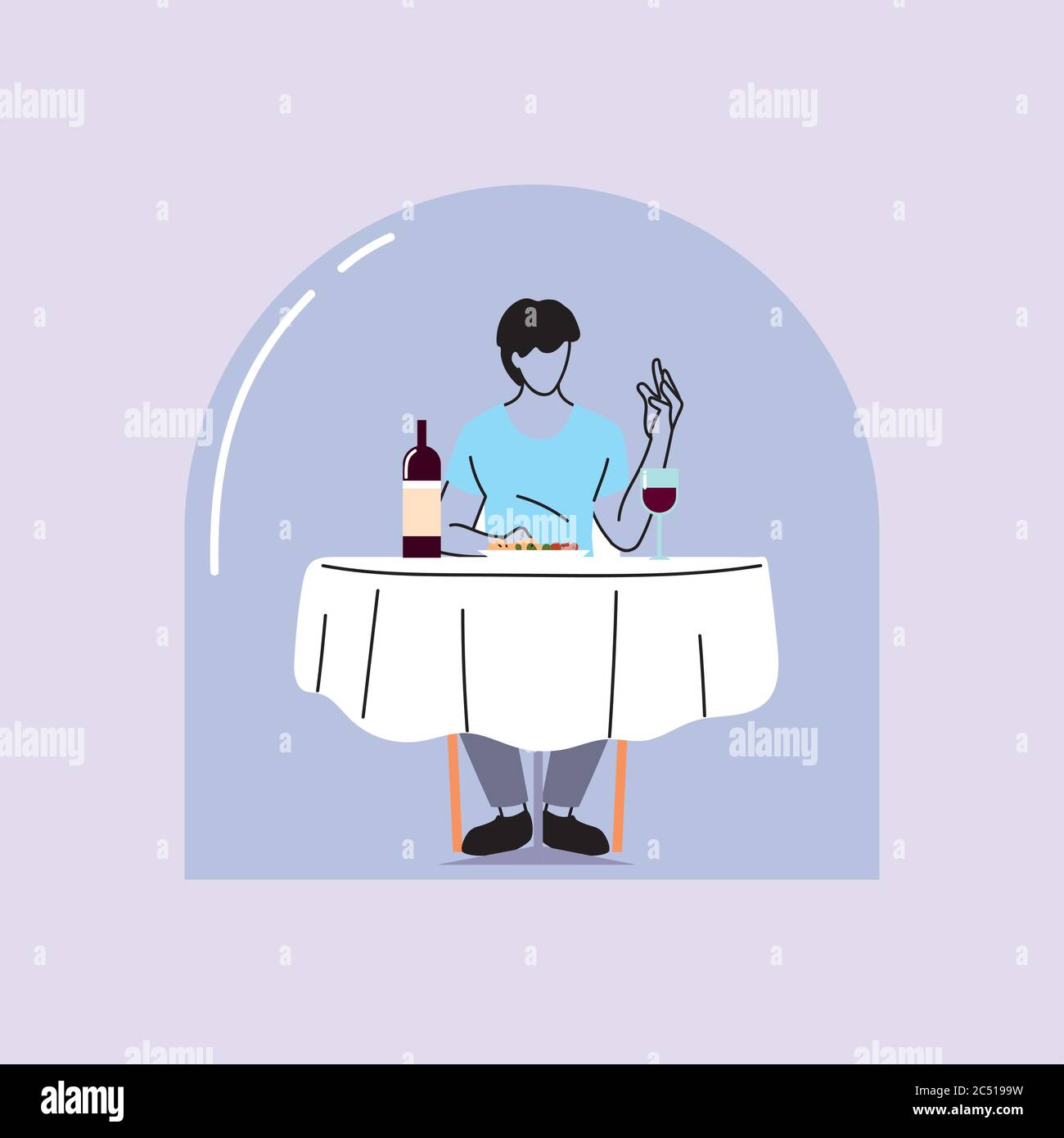 social distancing in restaurant, man eating on table, protection and ...