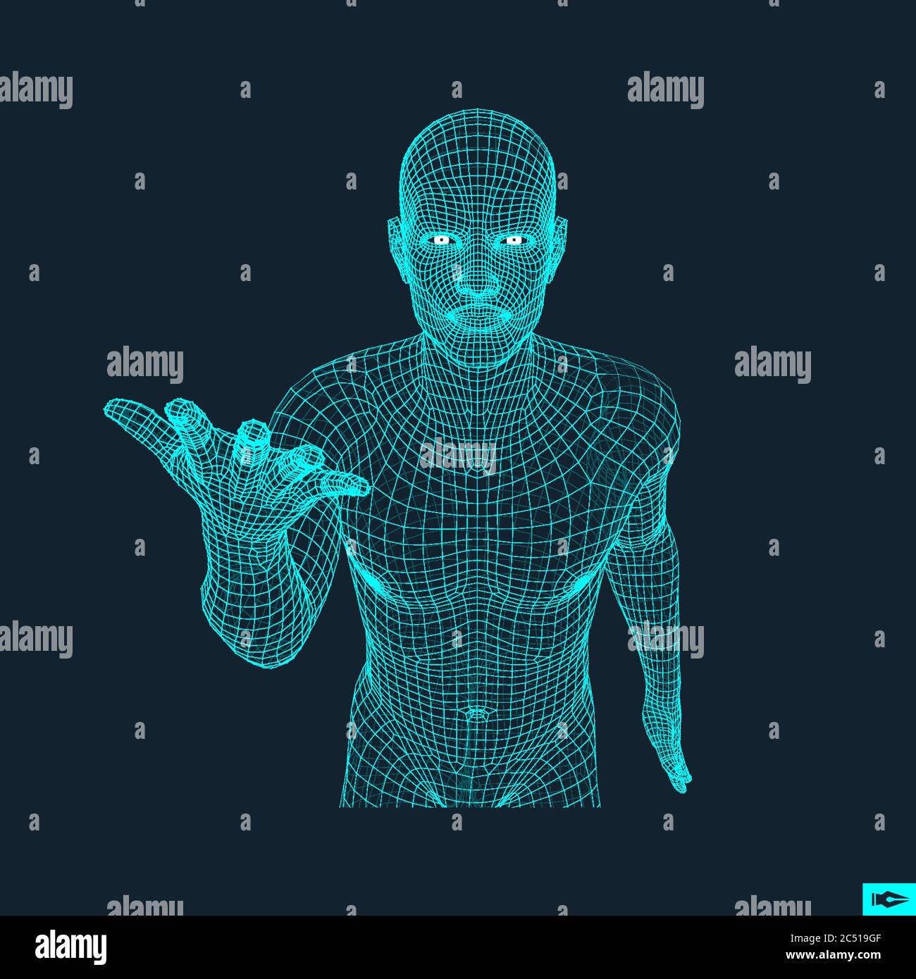 Man Points to Something by Hand. 3D Model of Man. Geometric Design ...