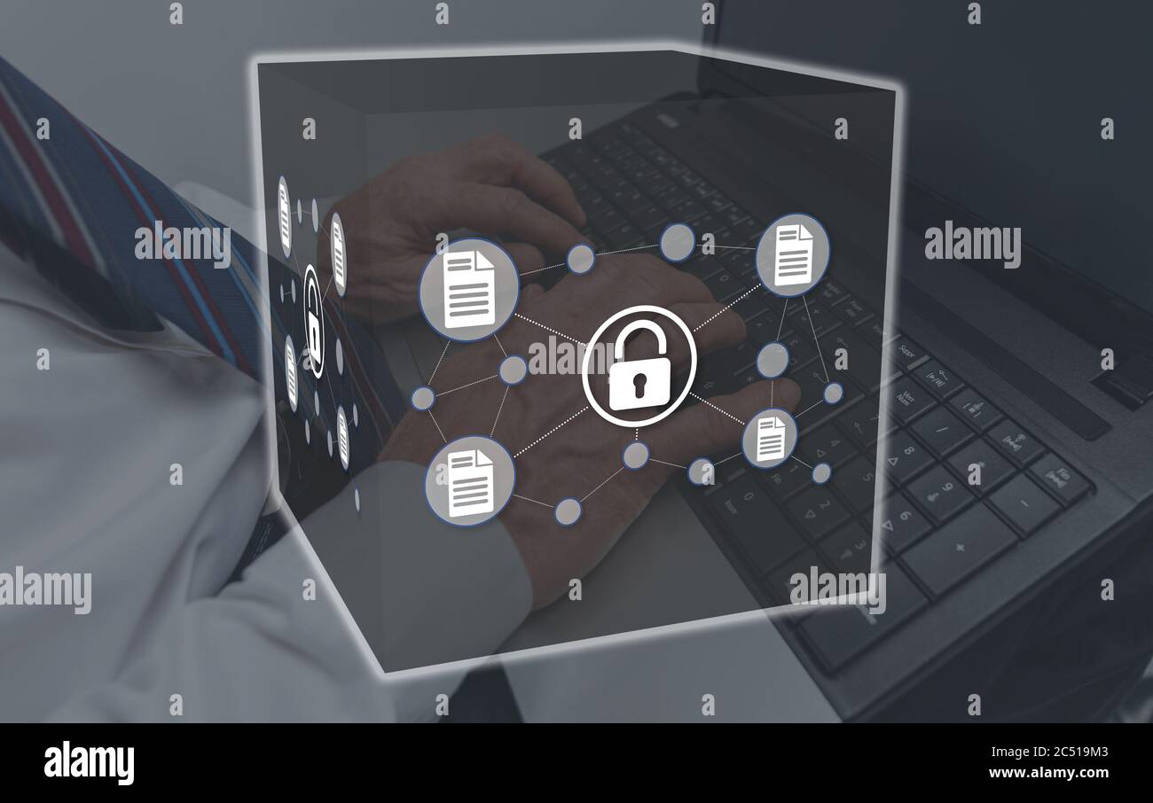 Data protection concept illustrated by a picture on background Stock ...