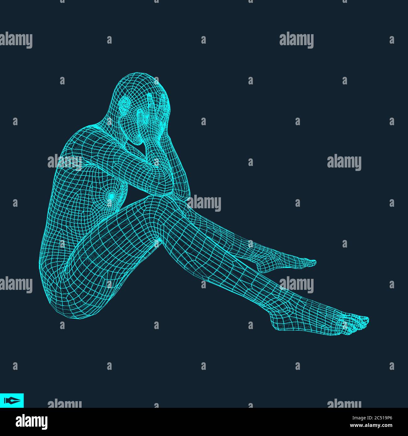 Man in a Thinker Pose. 3D Model of Man. Geometric Design. Human Body ...