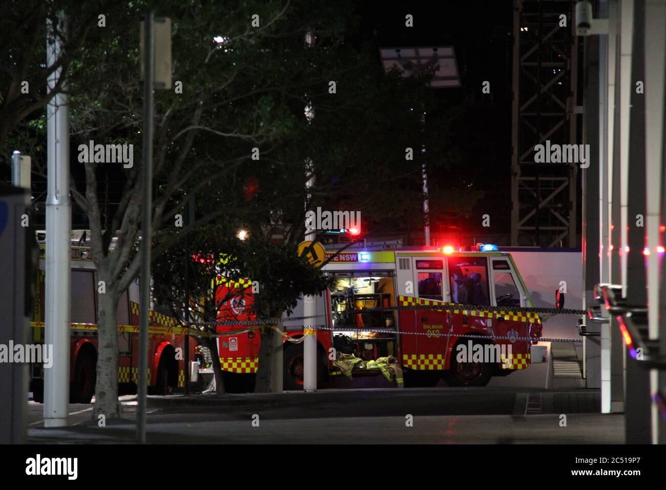Fire engines parked on Lime Street close to the Barangaroo construction ...