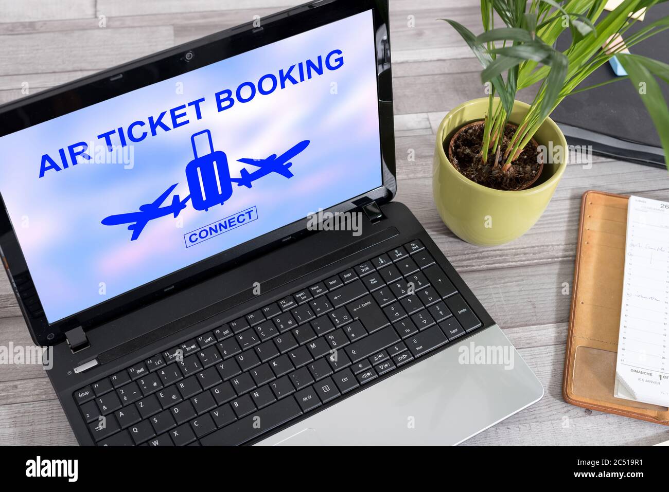 Laptop screen with air ticket booking concept Stock Photo - Alamy