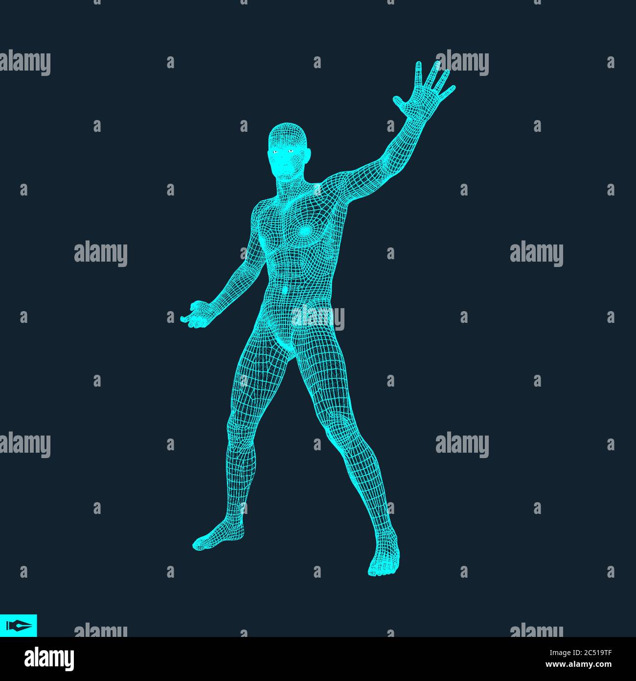 Vector man with hand up to stop. Human showing stop gesture. 3D model ...