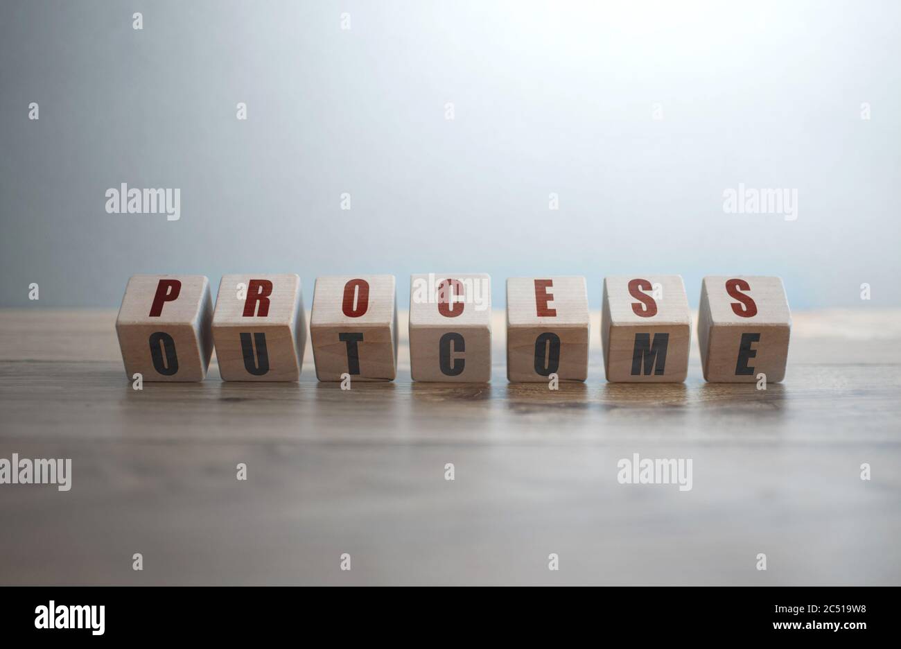 Wooden blocks turning over from outcome to process Stock Photo - Alamy