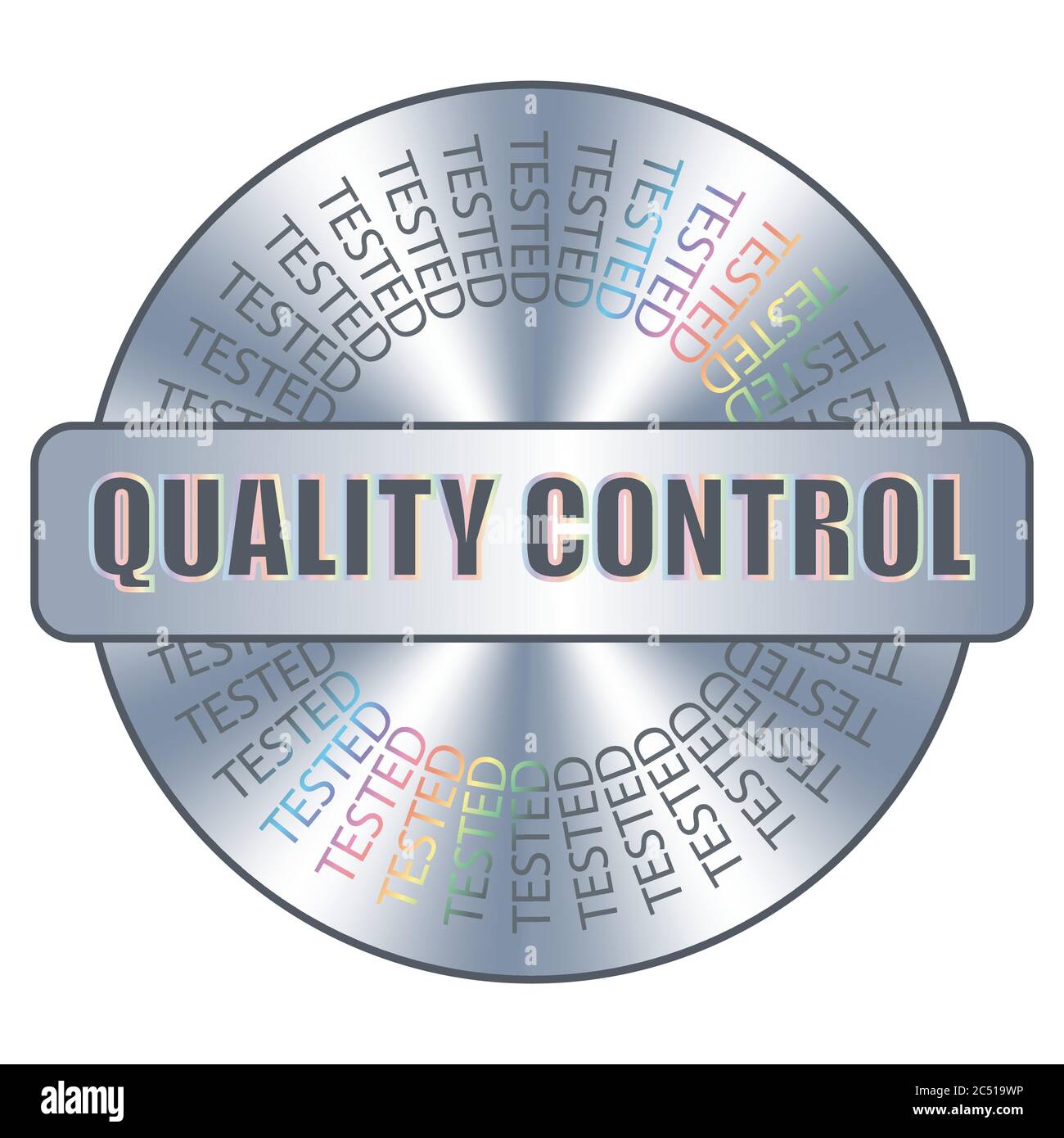 Quality control round hologram sticker. Vector badge, icon, sign for ...