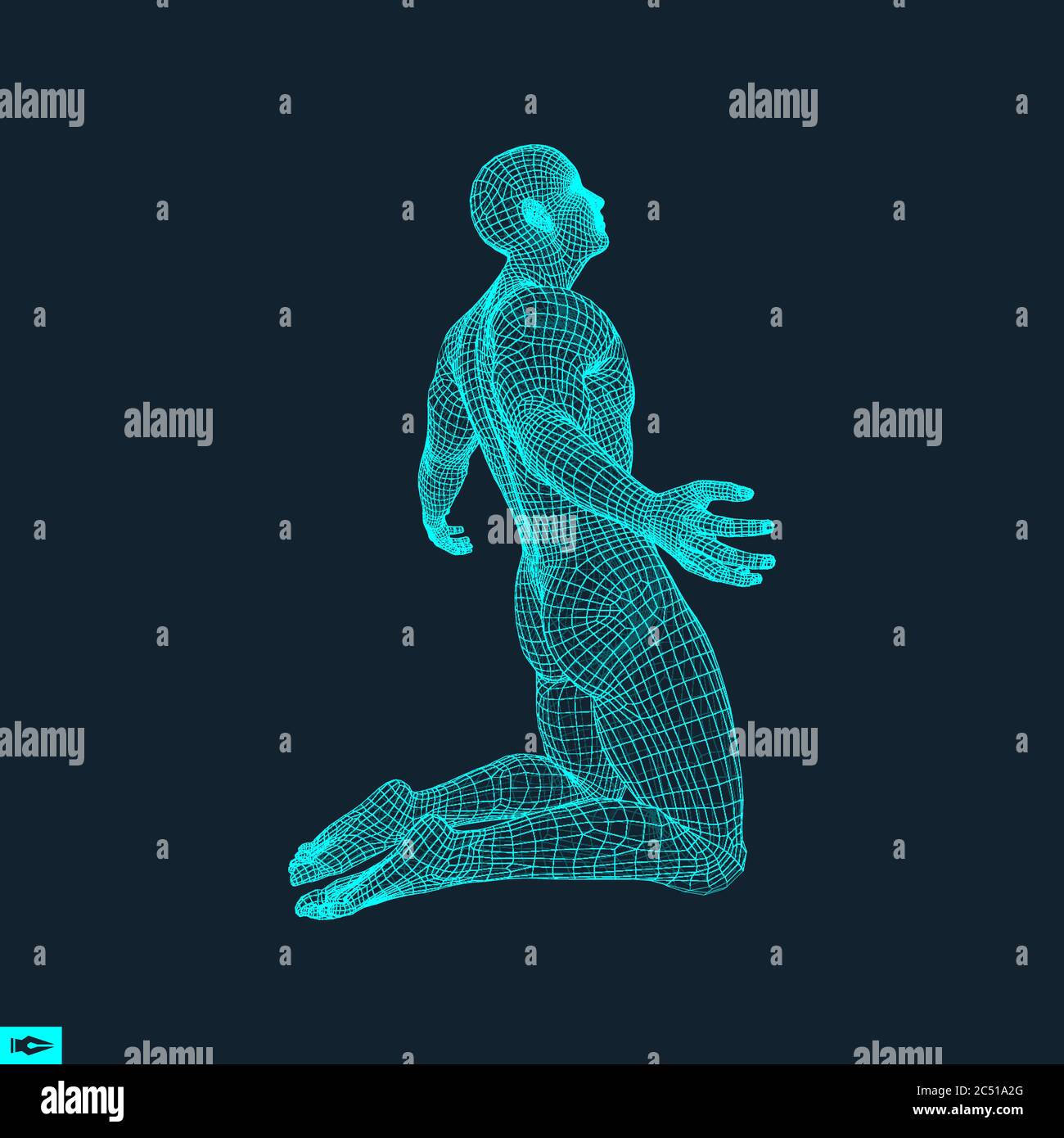 3D Model of Man. Man who prays. Concept for Religion, Worship, Love and ...