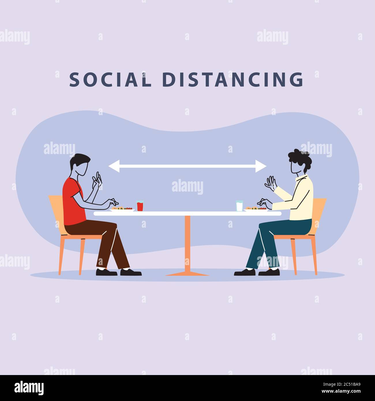 social distancing in restaurant, men eating on table, protection and ...
