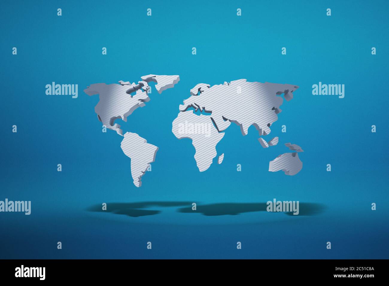 a three-dimensional map of the world in the blue background. 3D render ...