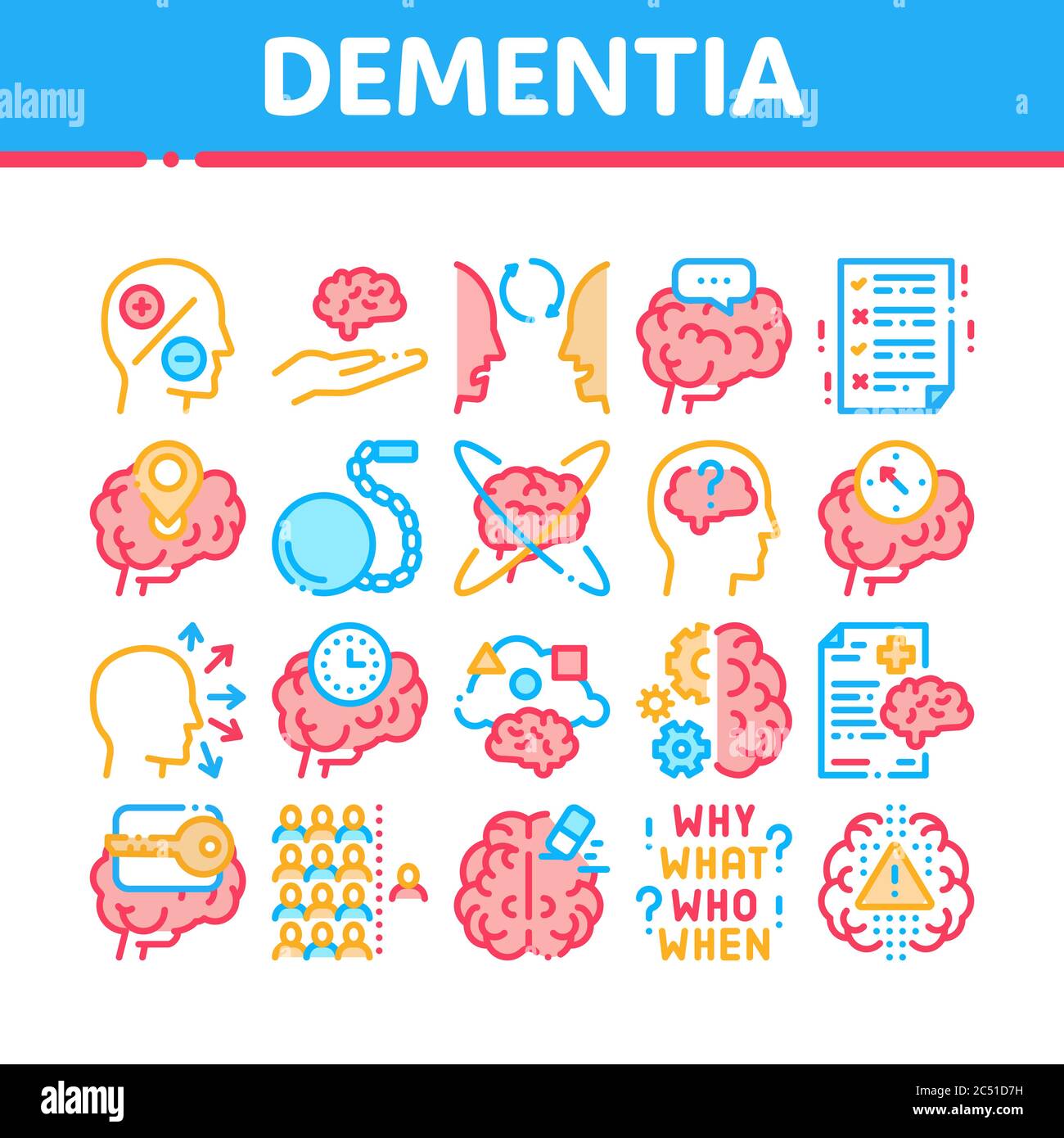 Dementia Brain Disease Collection Icons Set Vector Stock Vector Image ...